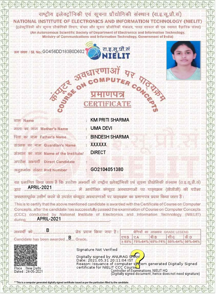 KM Priti Sharma CCC Certificate | PDF