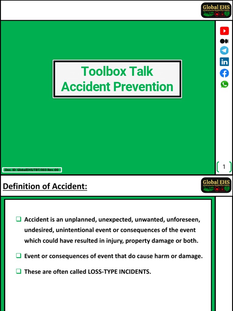 Accident Prevention Tool Box Talk Global EHS TBT 003 | PDF | Safety | Risk