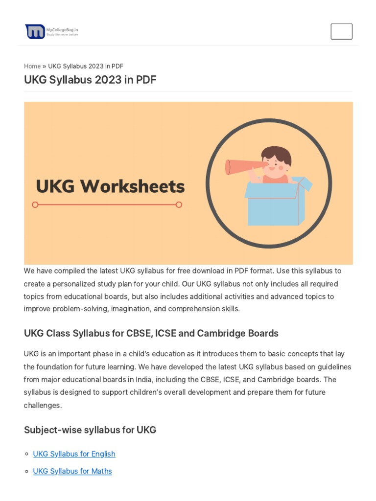 UKG Syllabus 2023 | PDF | Color | English Language