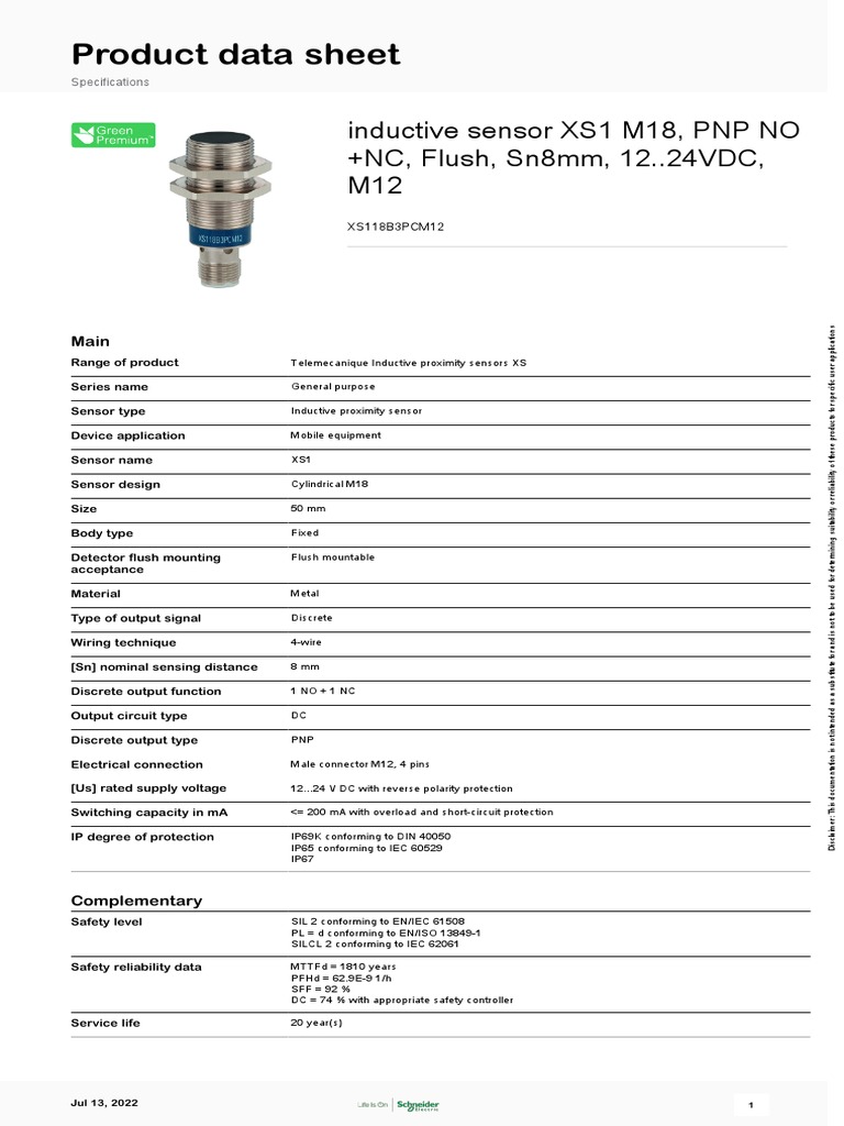 Inductive and Capacitive Sensors XS & XT - XS118B3PCM12 | PDF ...