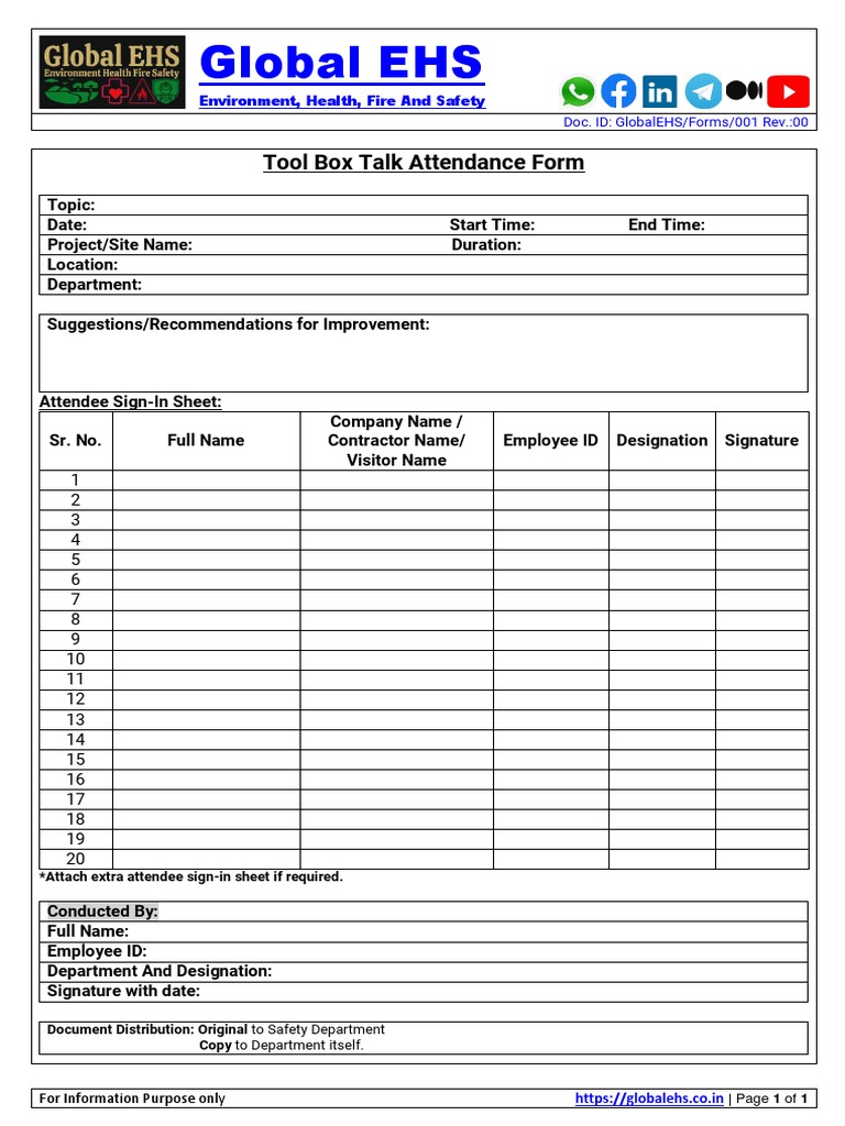 Tool Box Talk Attendance Form | PDF | Computers