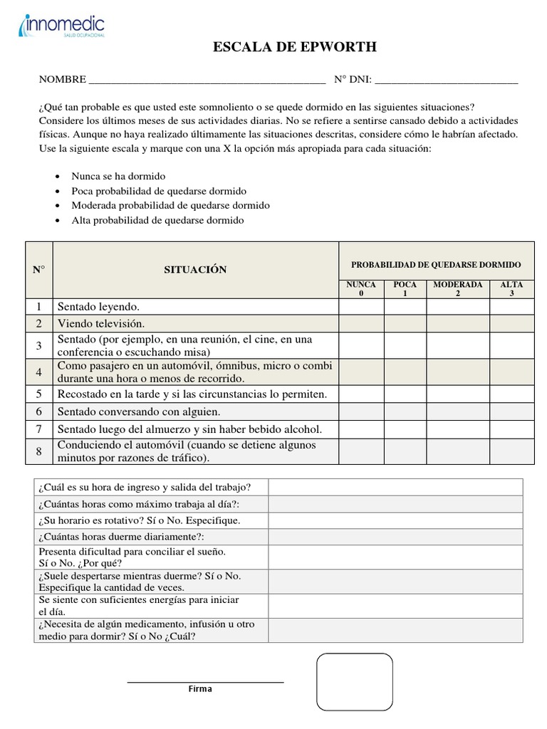 Escala de Somnolencia de Epworth | PDF