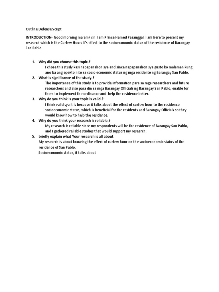 Outline Defense Script | PDF