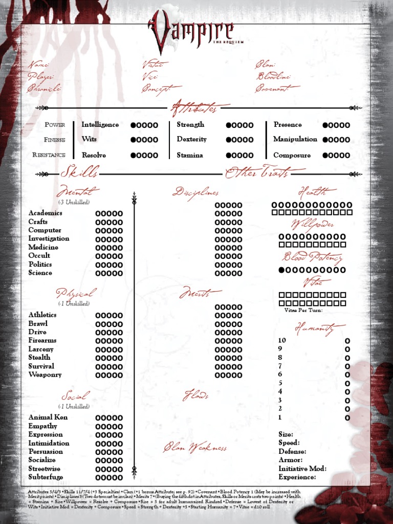 Vampire the Requiem 4 Page Interactive Sheet | PDF | Role Playing Games ...