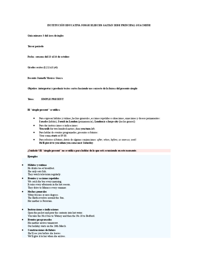 Simple Present Verbs Pdf