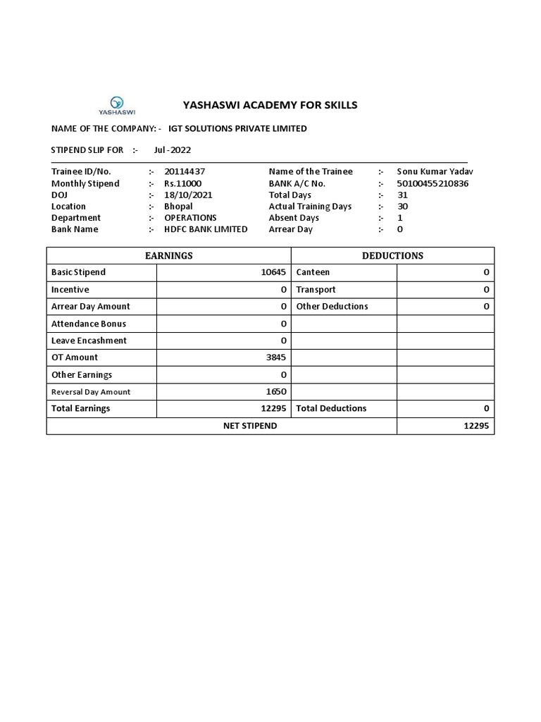 Sonu Kumar Yadav July Payslip | PDF Sonu Kumar Yadav July Payslip | PDF