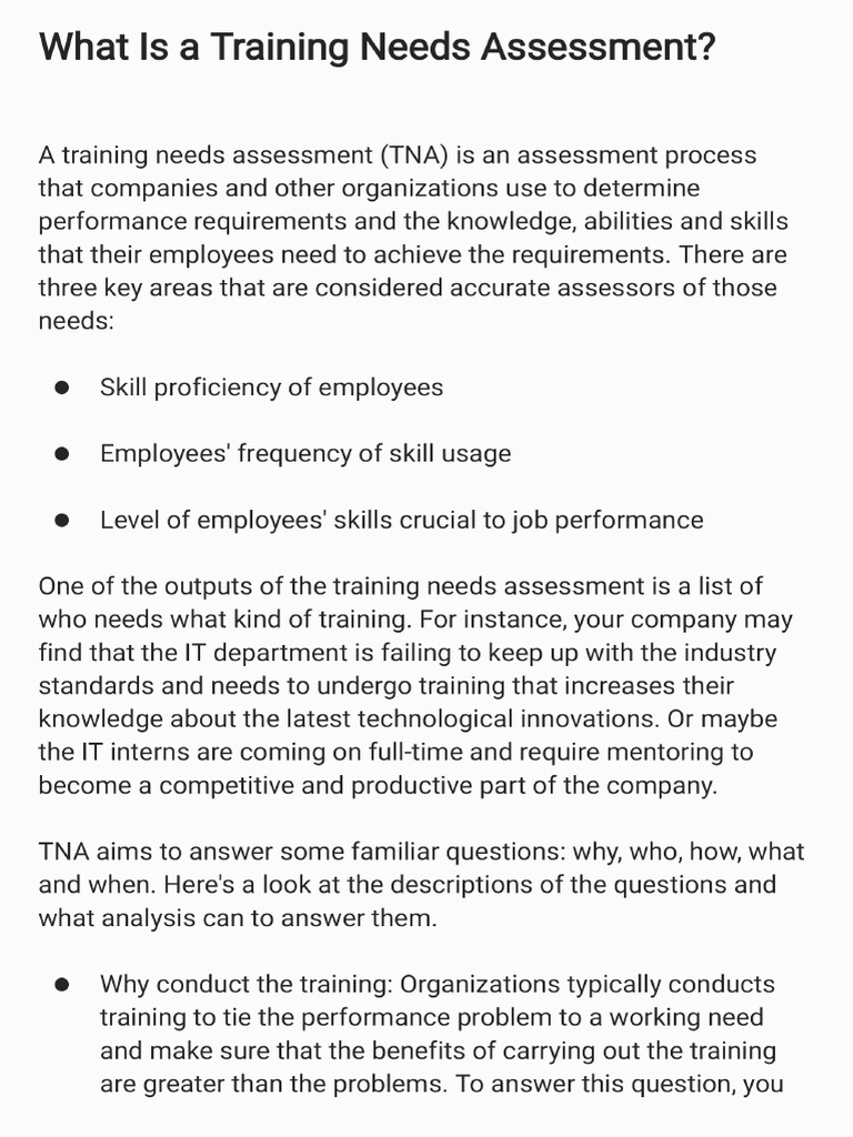 Training Needs Assessment | PDF