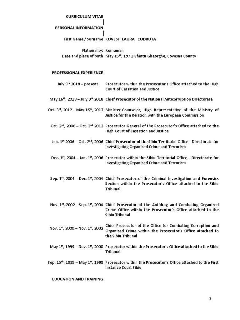 CV Laura Codruta Kovesi Eppo | PDF | Social Institutions | Justice