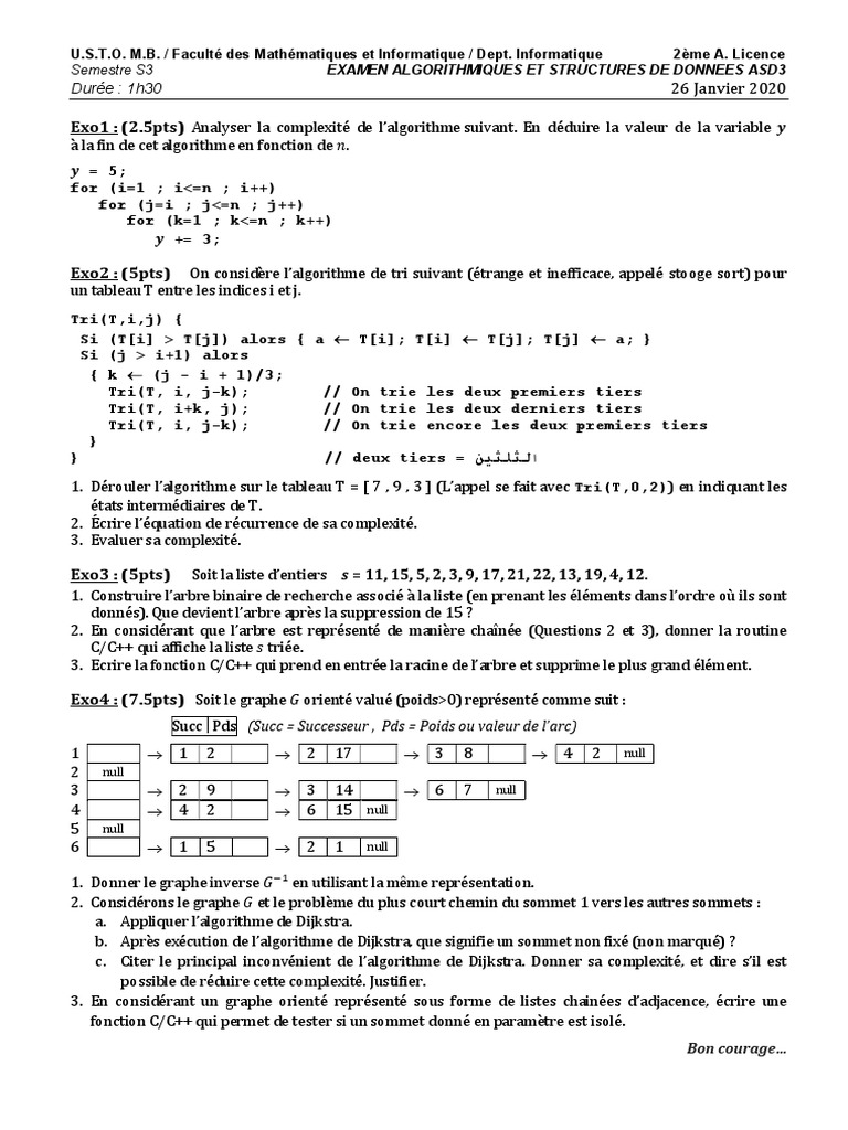 Examen Algorithmes et Structures de Données | PDF | Théorie des graphes ...