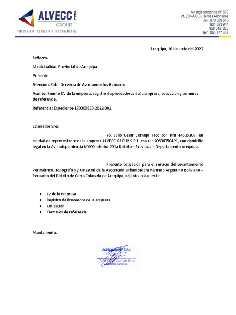 Carta de Recepcion | PDF