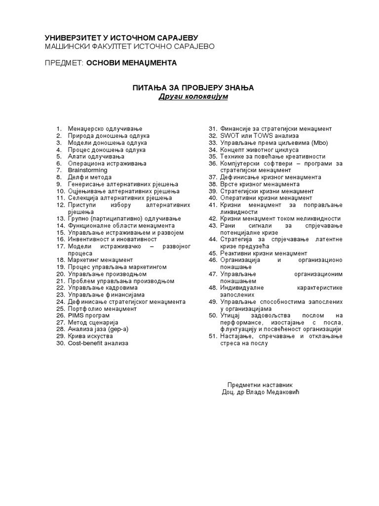 Pitanja Za Provjeru Znanja II Kolokvijum | PDF