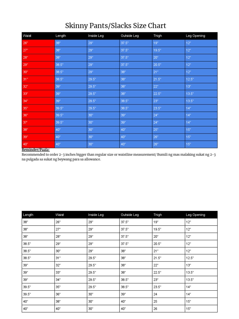 Size Chart | PDF | Human Body | Clothing