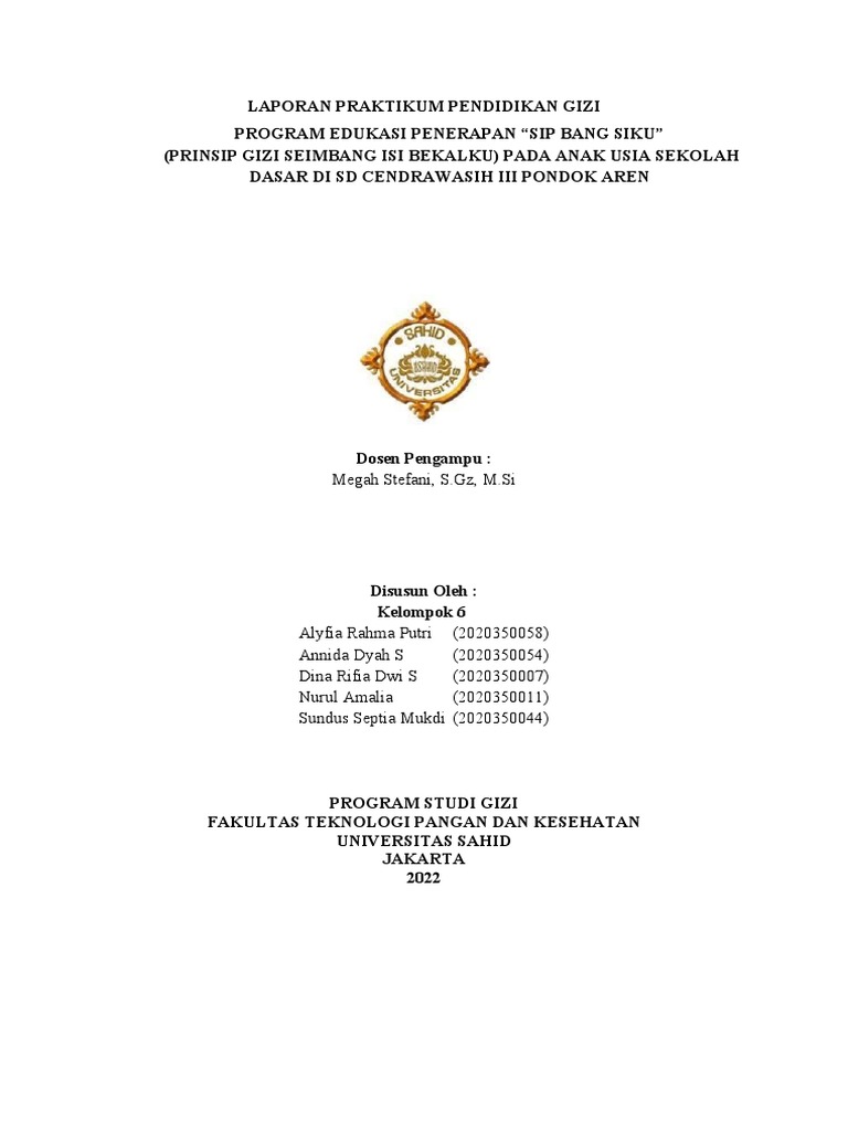 Kelompok 6 - LAPORAN - Prak - Pendidikan Gizi | PDF