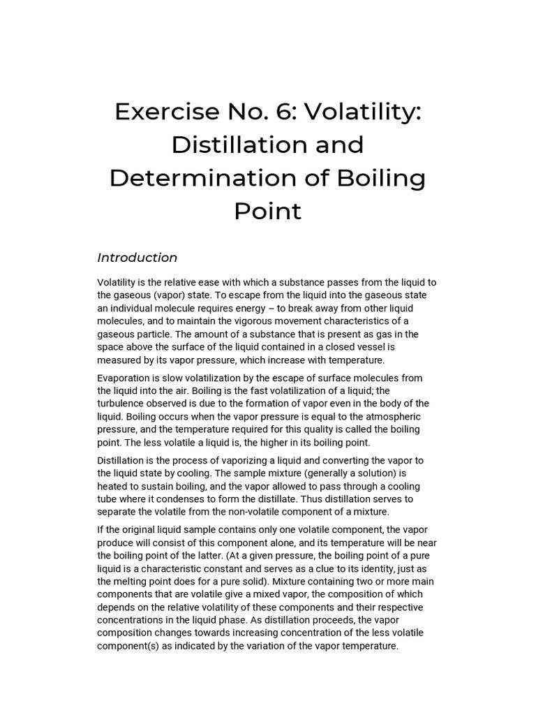 Exercise No. 6 | PDF | Distillation | Liquids