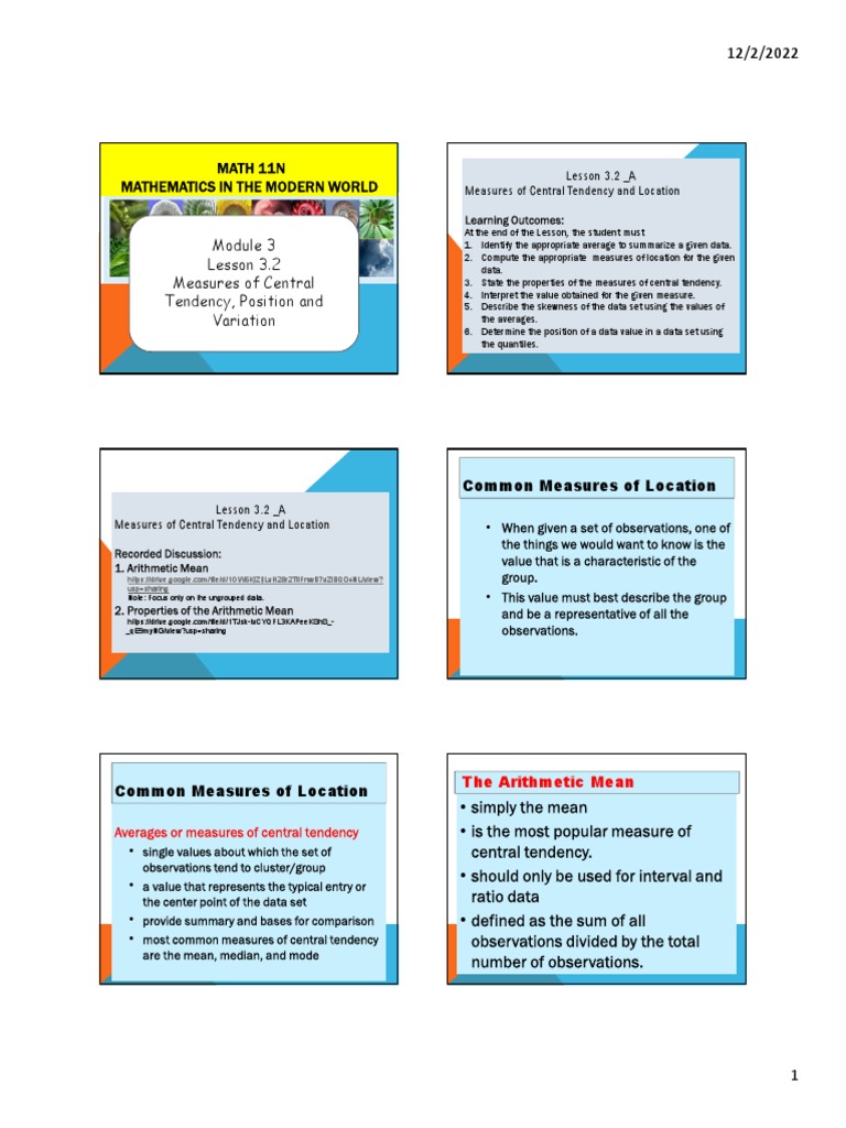 M11n - Lesson 3.2 - PPT - Handout - Arithmetic Mean - 1sem22-23 | PDF ...