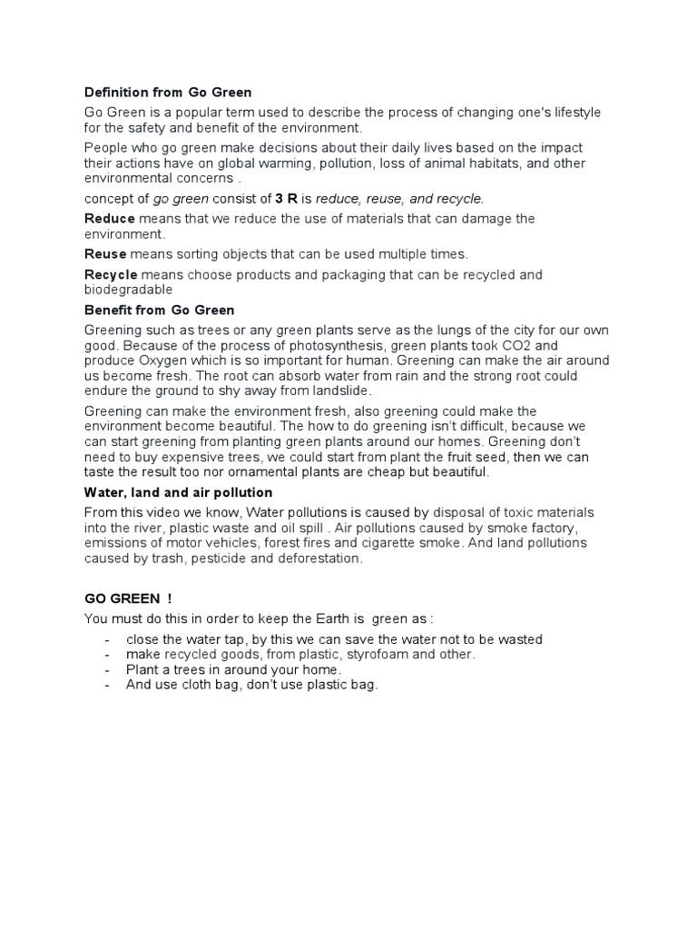Go Green: Simple Steps for All | PDF | Environmentalism | Pollution