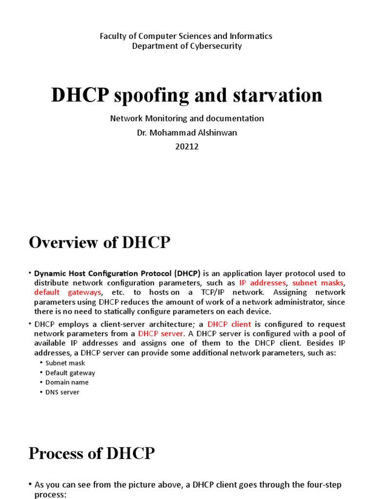 Cybersecurity Department's Faculty Guide to DHCP Spoofing and Starvation | PDF | Ip Address ...