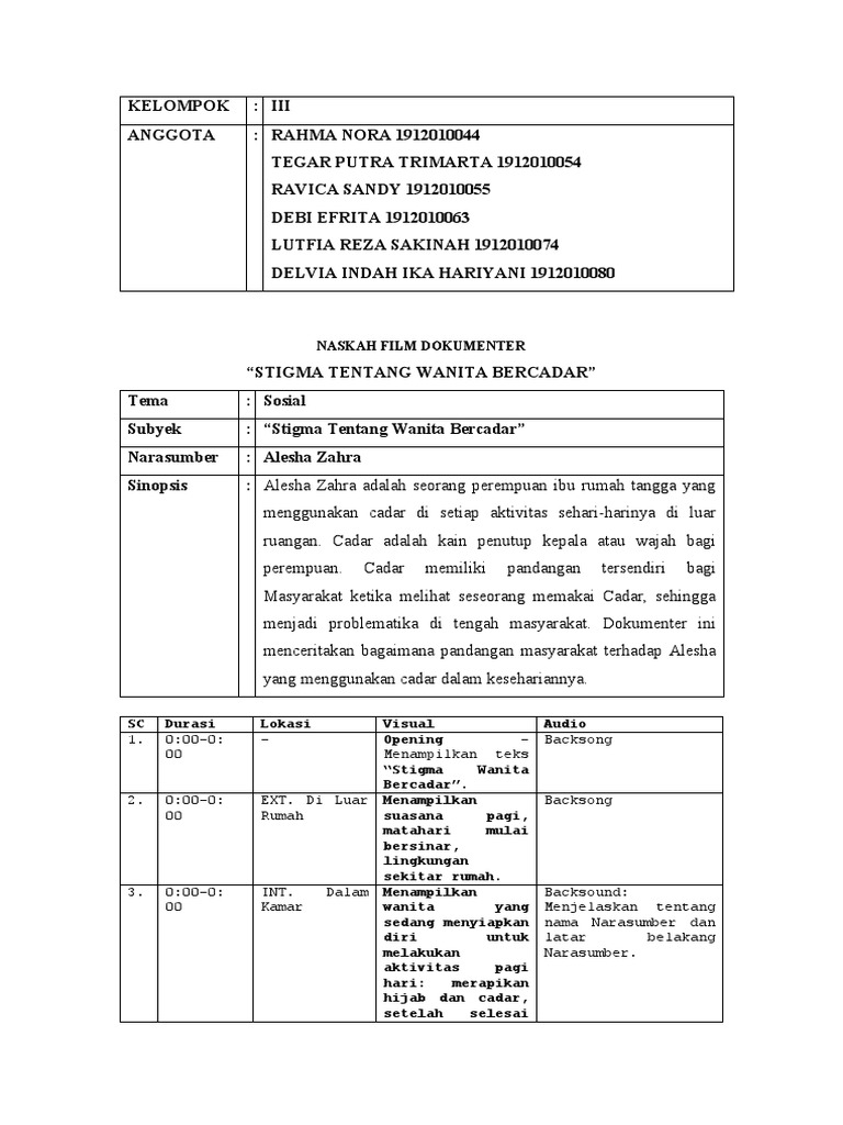 Kelompok 3 I Naskah Film Dokumenter | PDF