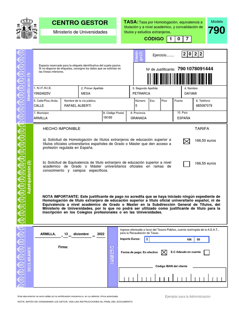 Tasa 107 Modelo 790 Actualizado | PDF | Educación más alta | Bancos