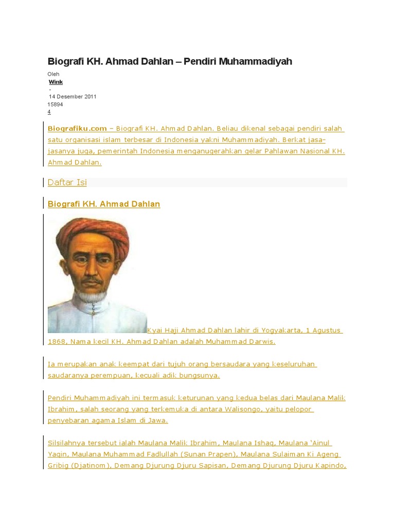 Biografi KH Ahmad Dahlan | PDF | Ilmu Sosial | Sains & Matematika