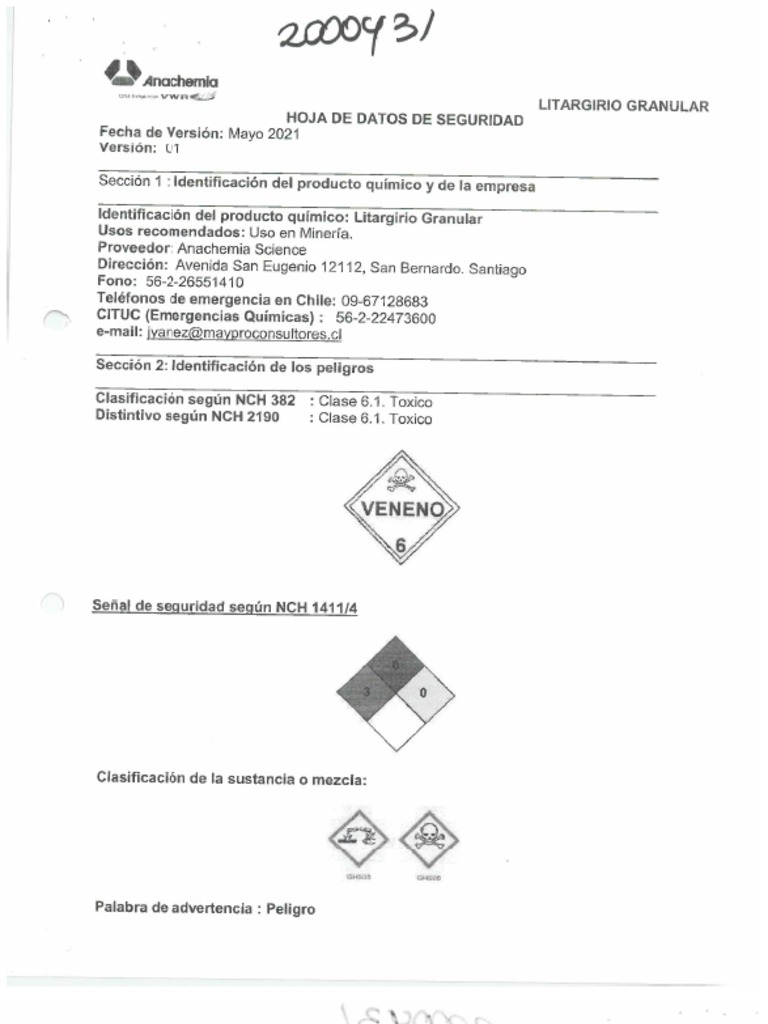 Hds Litargirio Granular | PDF