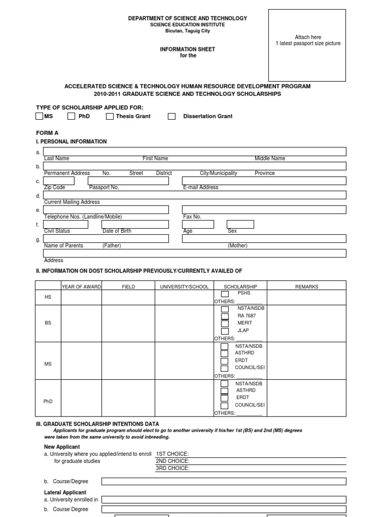 DOST ASTHRDP Scholarship Application Form | PDF | Graduate School | Thesis