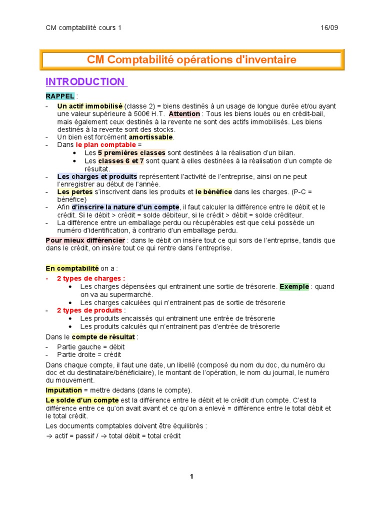 Cm Comptabilité Opérations D Inventaire Pdf Dépréciation Comptabilité