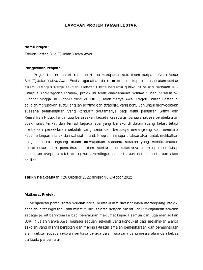 Laporan Projek Taman Lestari | PDF