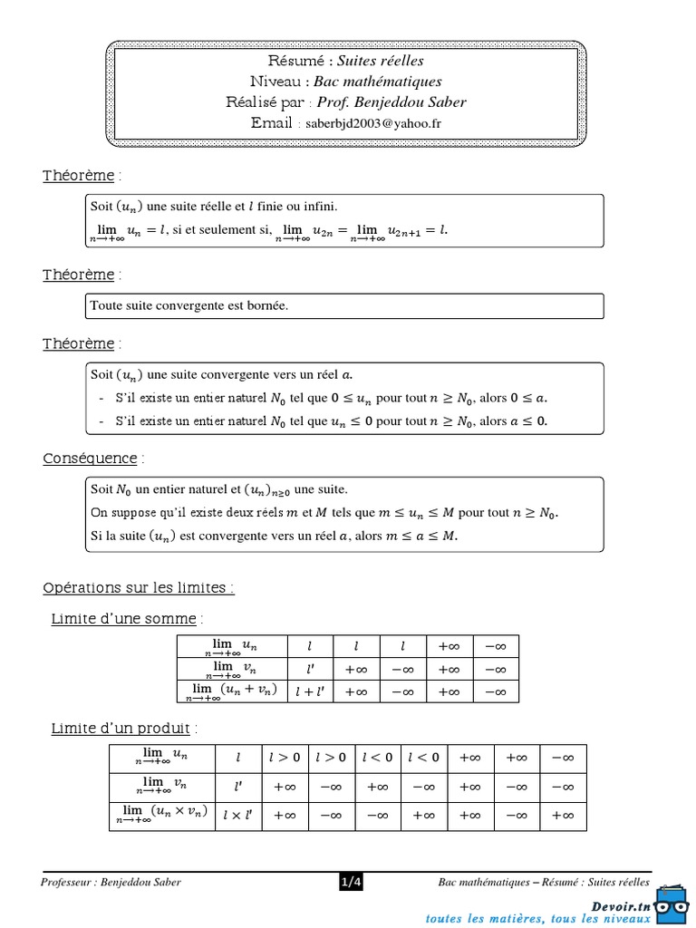 Résumé des Suites Réelles Bac Math | PDF | Limite (mathématiques ...