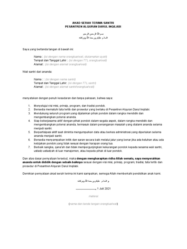 Akad Serah Terima Santri Baru | PDF | Kesehatan Holistik | Agama ...
