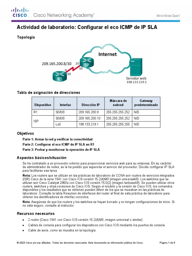 8.2.1.5 Lab - Configure IP SLA ICMP Echo | PDF | Enrutador (Computación ...