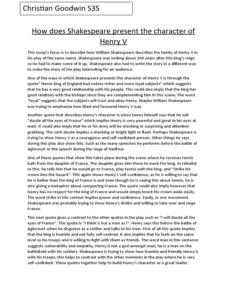 How Does Shakespeare Present The Character of Henry V | PDF | Henry V ...
