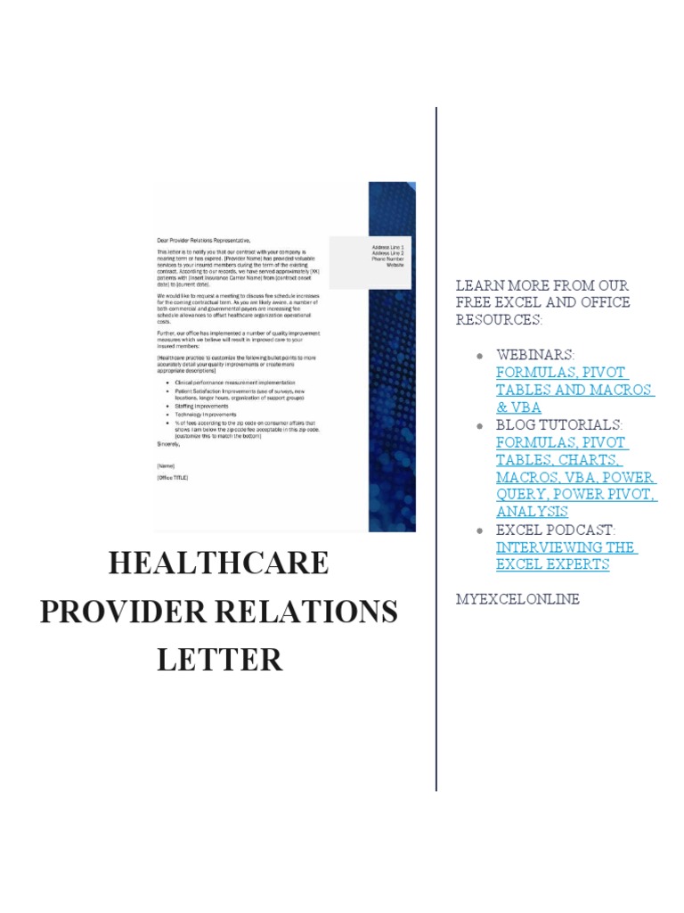 Healthcare Provider Relation Letter | PDF | Microsoft Excel | Health Care