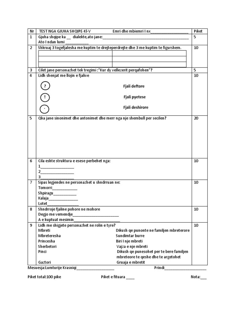 Testi Gjuhe Shqipe | PDF