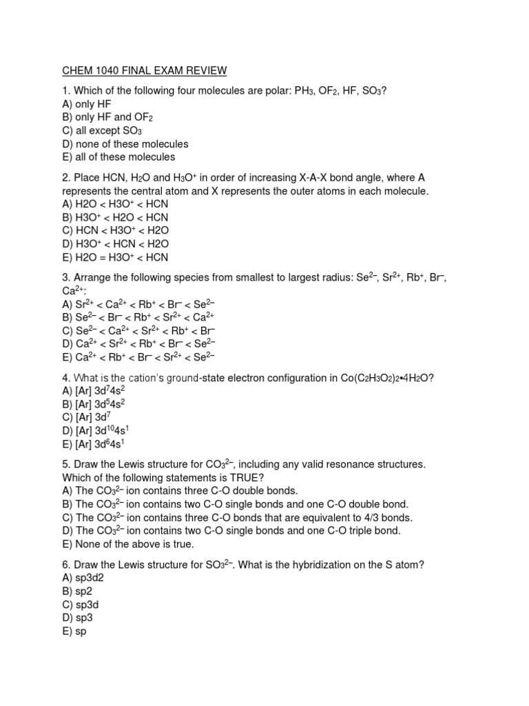 Chem 1040 Final Exam Review | PDF | Polymers | Ph