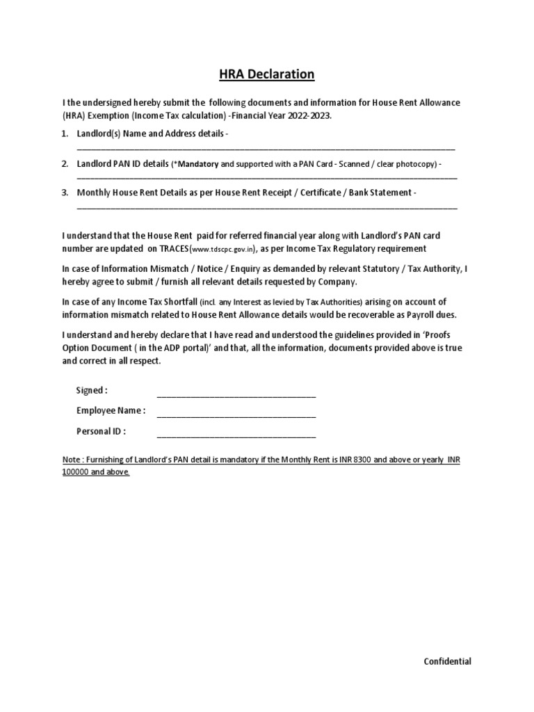 HRA Self Declaration | PDF