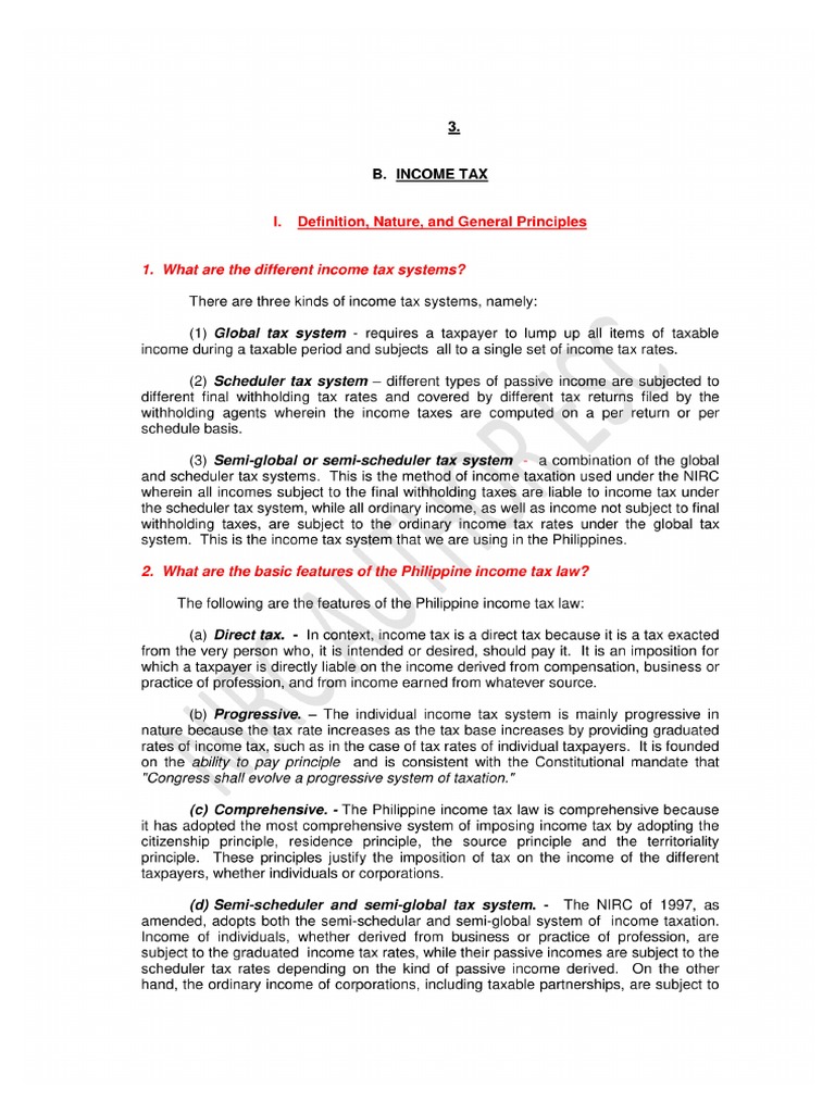 TAXATION LAW Income Tax - Definition, Nature, and General Principles | PDF