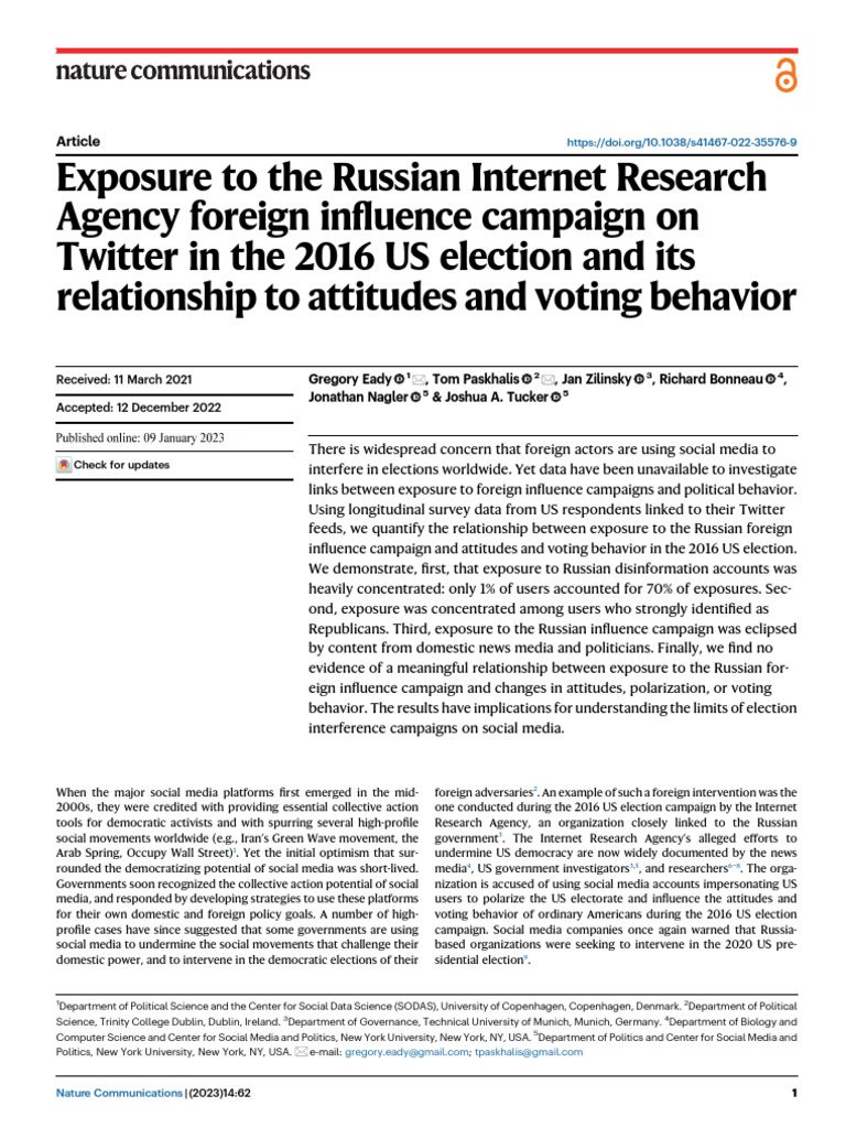 Nature Article On Effects of Russian Messaging in 2016 | Download Free ...