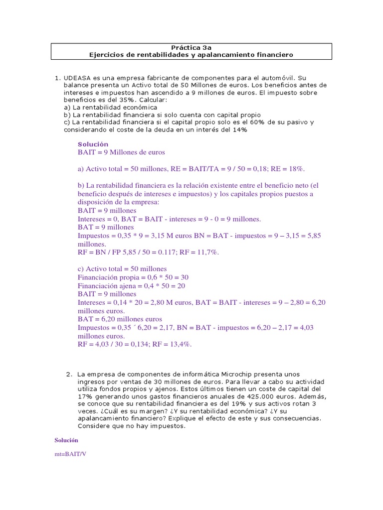 SOLUCIONES Práctica 3b - Ratios y Apalancamiento | PDF | Apalancamiento (Finanzas ...