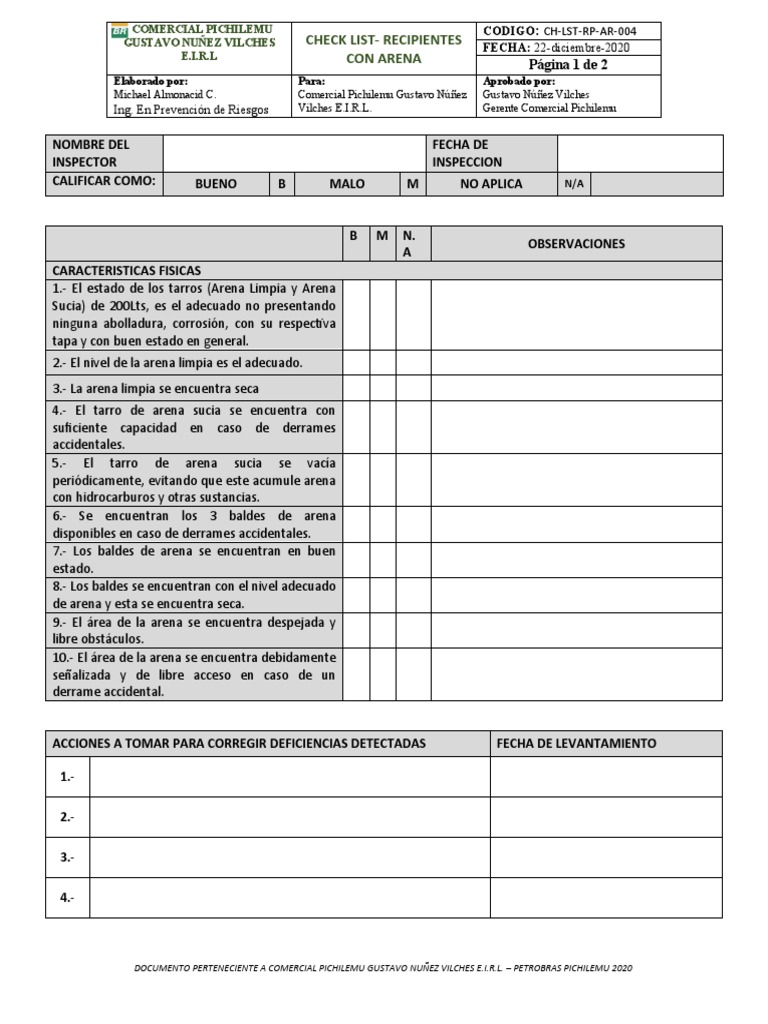 Check List - Recipientes Con Arena | PDF