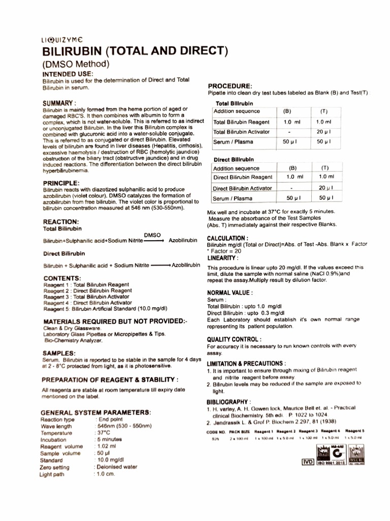 Bilirubin Total and Direct - DMSO | PDF | Medical Specialties ...
