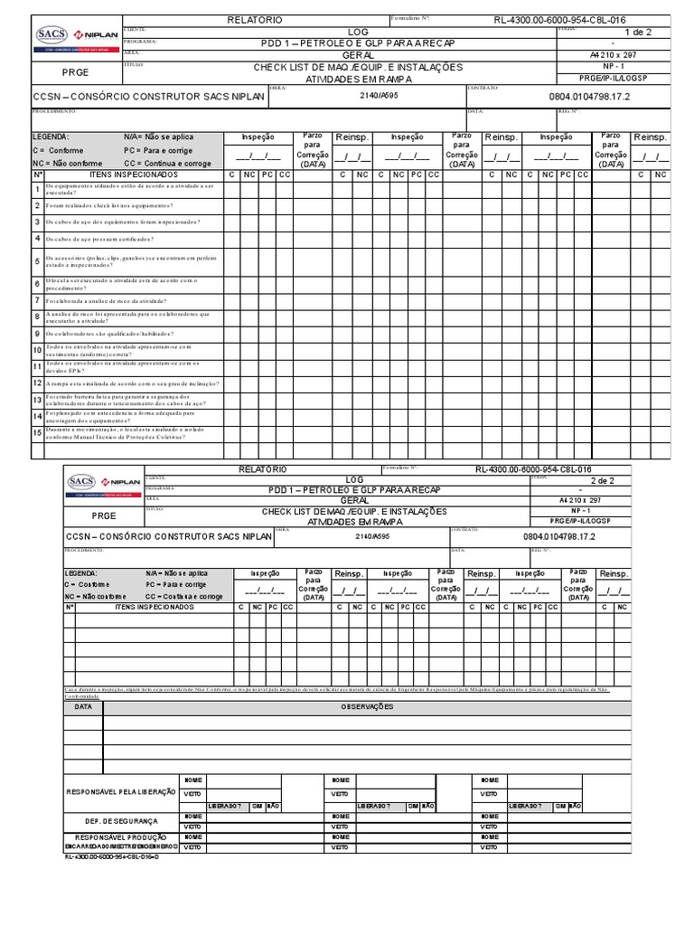 Checklist de segurança para inspeção de equipamentos e atividades em ...
