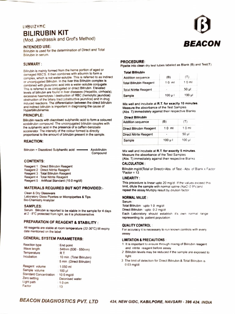 Bilirubin Testing via Jendrassik-Grof Method | PDF | Chemistry ...