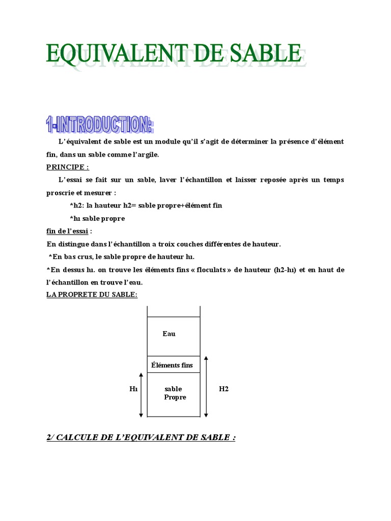 Essai d'équivalent de sable et résultats | PDF | Matériaux | Matériaux ...