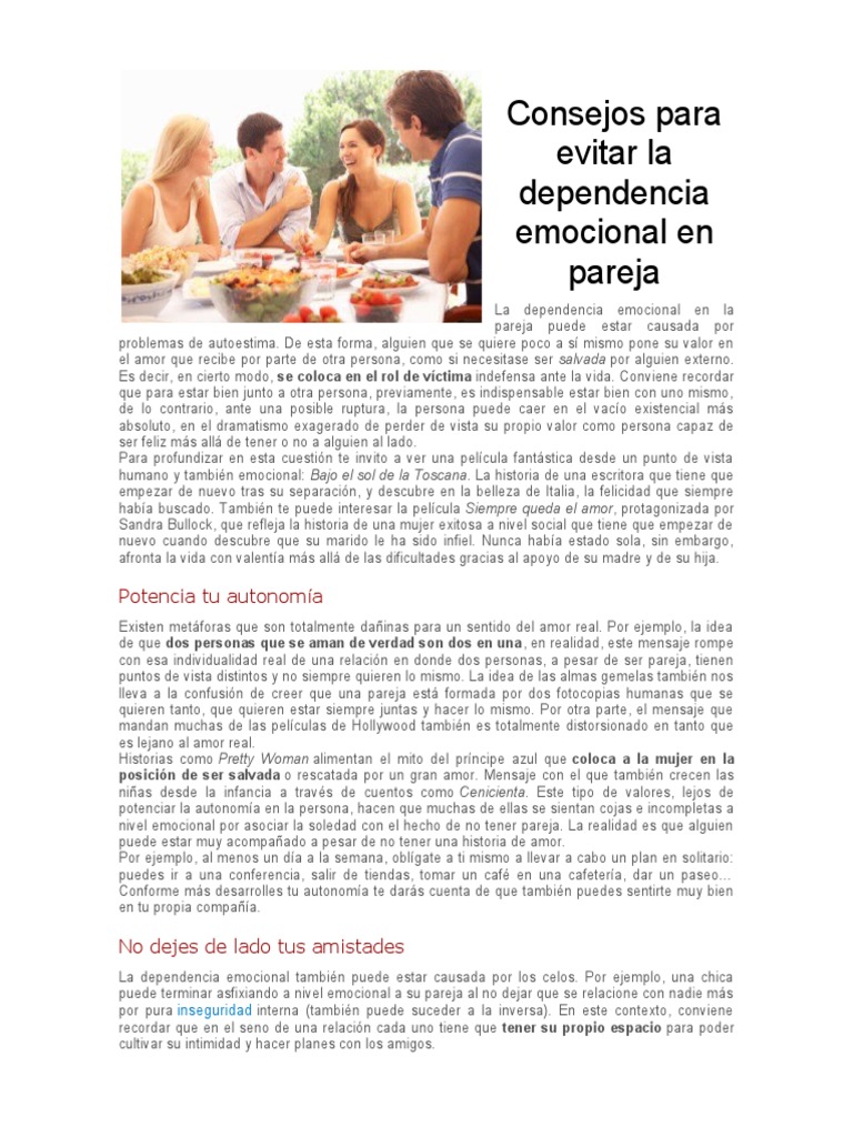 Consejos para Evitar La Dependencia Emocional en Pareja | PDF | Amor | Las emociones