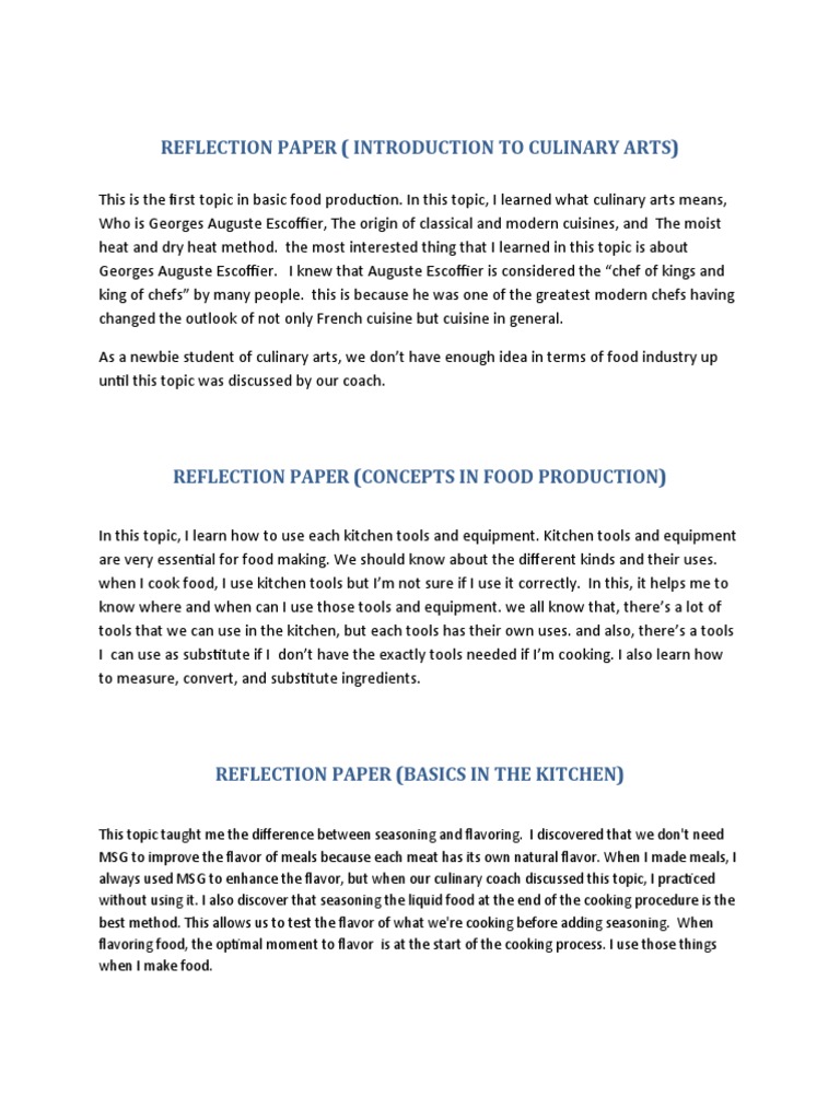 Exploring the Foundations of Culinary Arts: A Student Reflects on Key ...