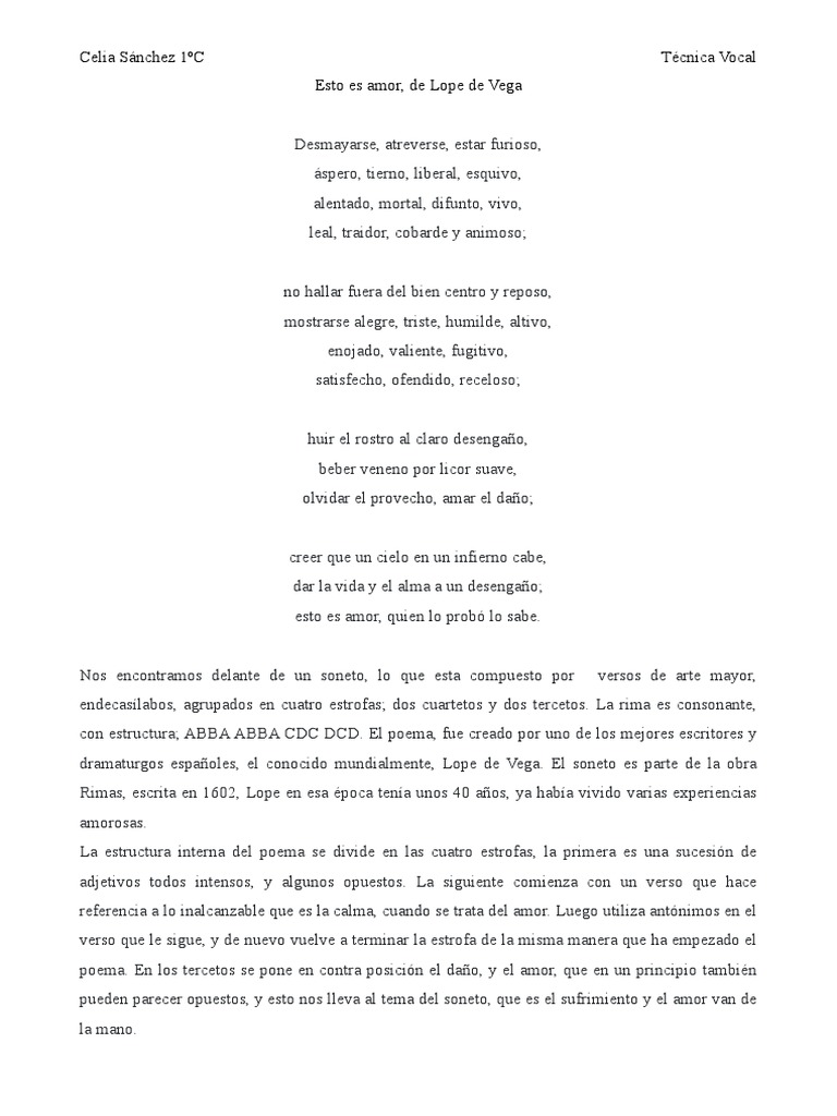 Esto Es Amor Lope de Vega | PDF | Sonetos | Amor