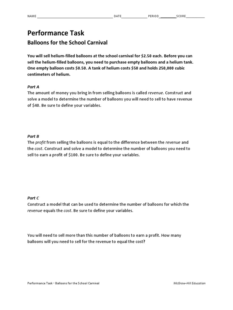 Alg 1 Mod 2 Performance Task | PDF