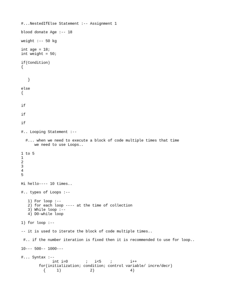 NestedIf and Else and For Loop | PDF