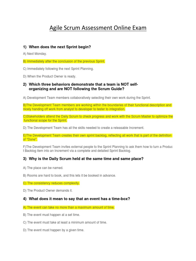 Agile Scrum Assessment Online Exam | PDF | Scrum (Software Development ...